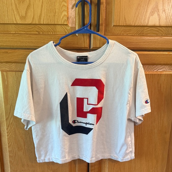 Champion | Tops | Champion White Tee With Red And Black Logo | Poshmark
